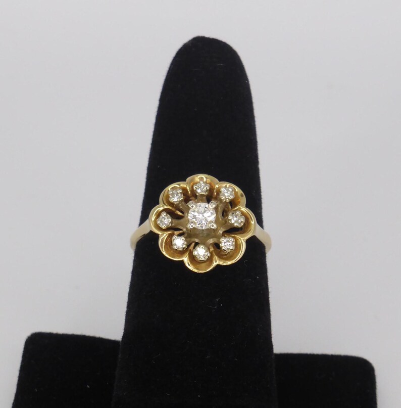 Vintage Diamond 14 K Solid Gold Dinner Ring 9 Diamond Cluster - Etsy