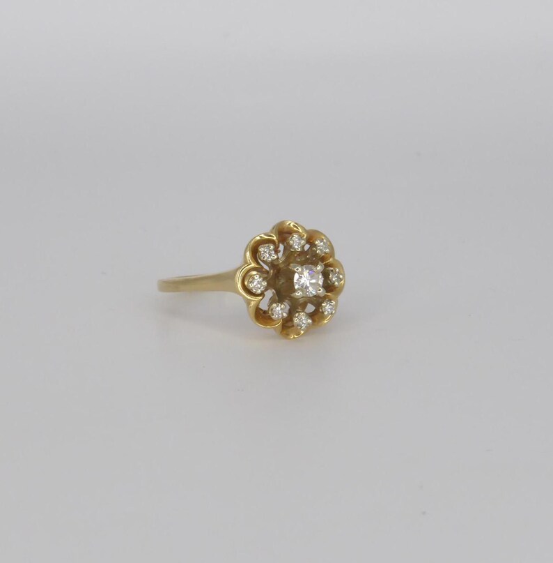 Vintage Diamond 14 K Solid Gold Dinner Ring 9 Diamond Cluster - Etsy