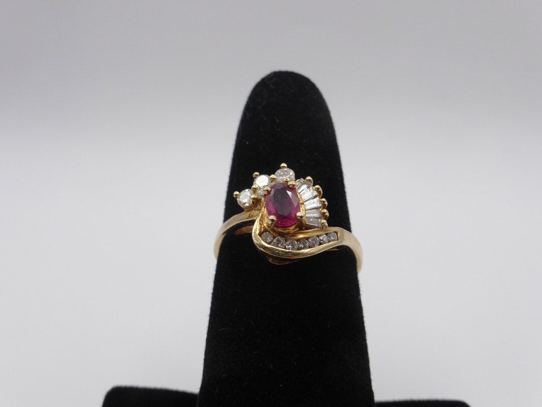 Fancy Ruby & 17 Diamonds 14 K Solid Gold Ladies Vintage Ring - Etsy