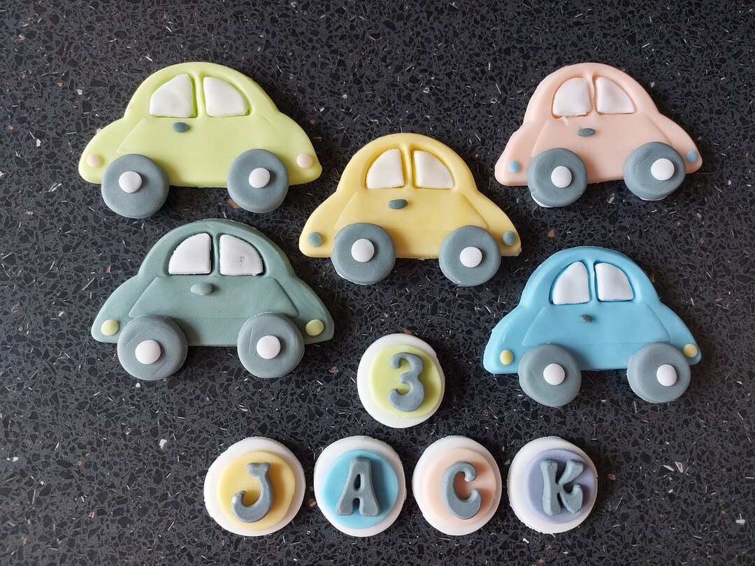 2d Edible Fondant Pastel Coloured Themed Car Cake Toppers Vegan - Etsy