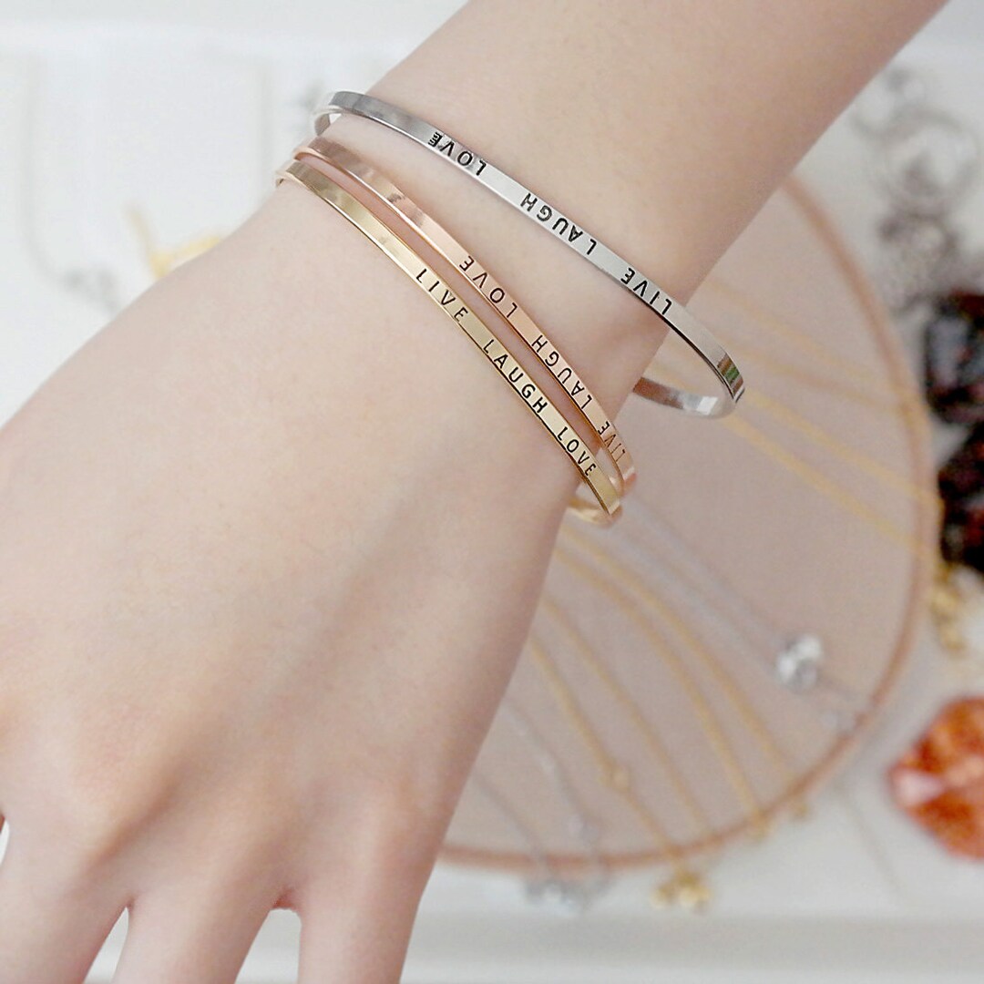 Live Laugh Love Inspirational Quote Bangle Bracelet. Rose - Etsy