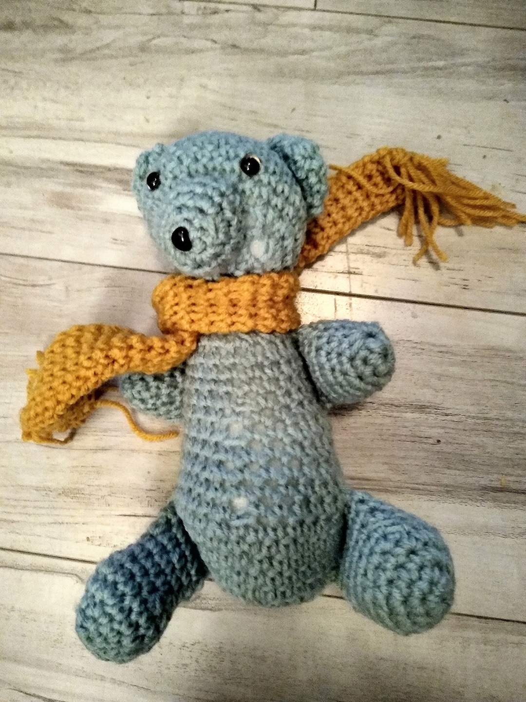 Crochet Blue Bear Critter With Gold Scarf - Etsy