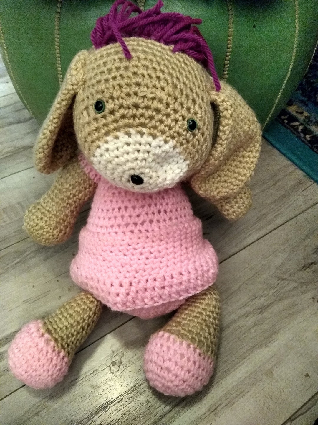 Crochet Stuffed Animal in Pink Dress and Red Hair - Etsy