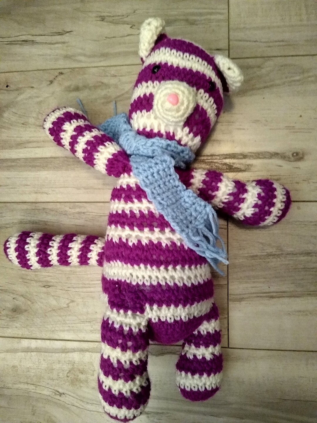 Crochet White and Magenta Cat Critter With Blue Scarf - Etsy