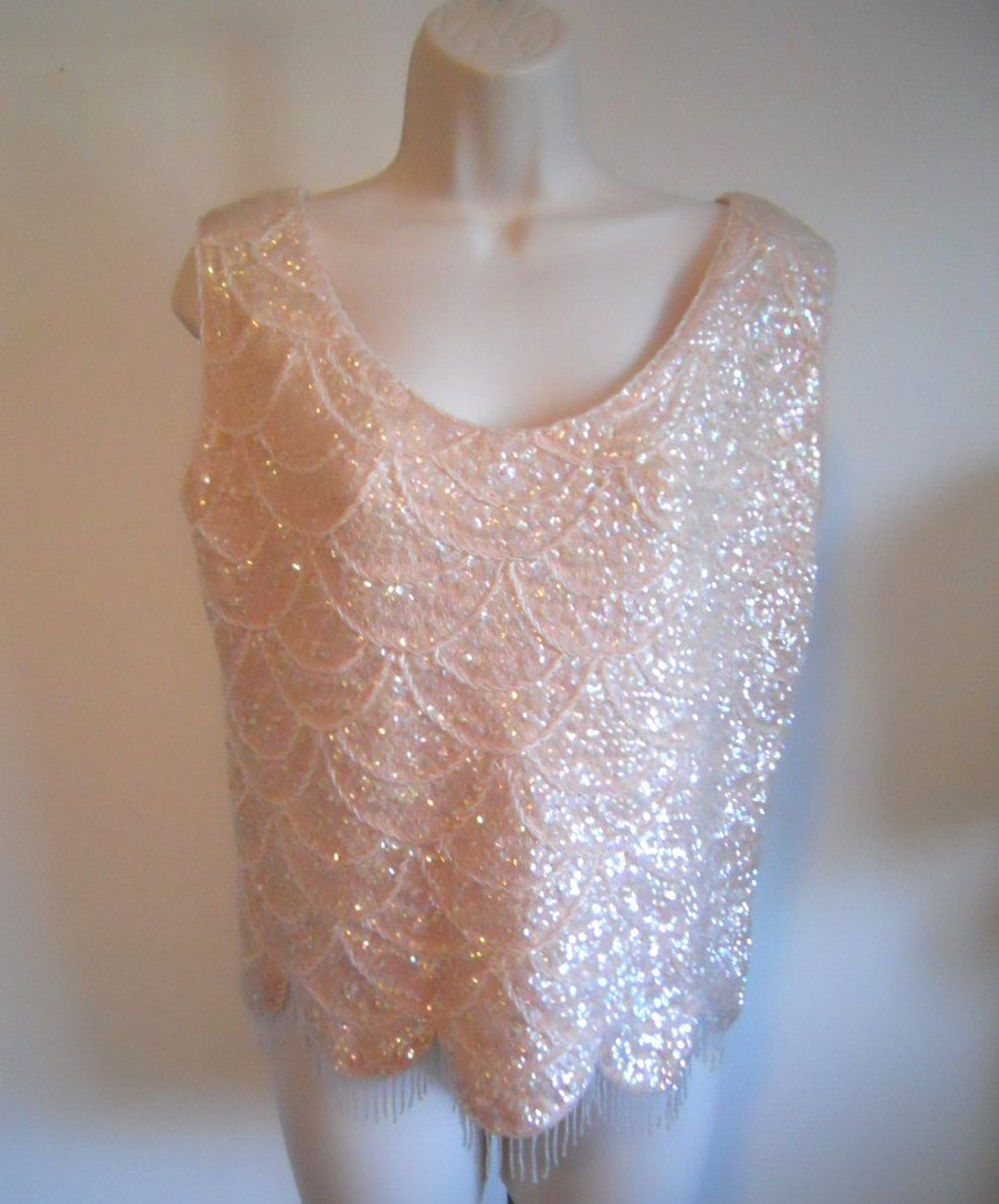 Vintage 1950's Peach Beaded Shell 1950's Fancy MIKKO Chic Retro Wool ...