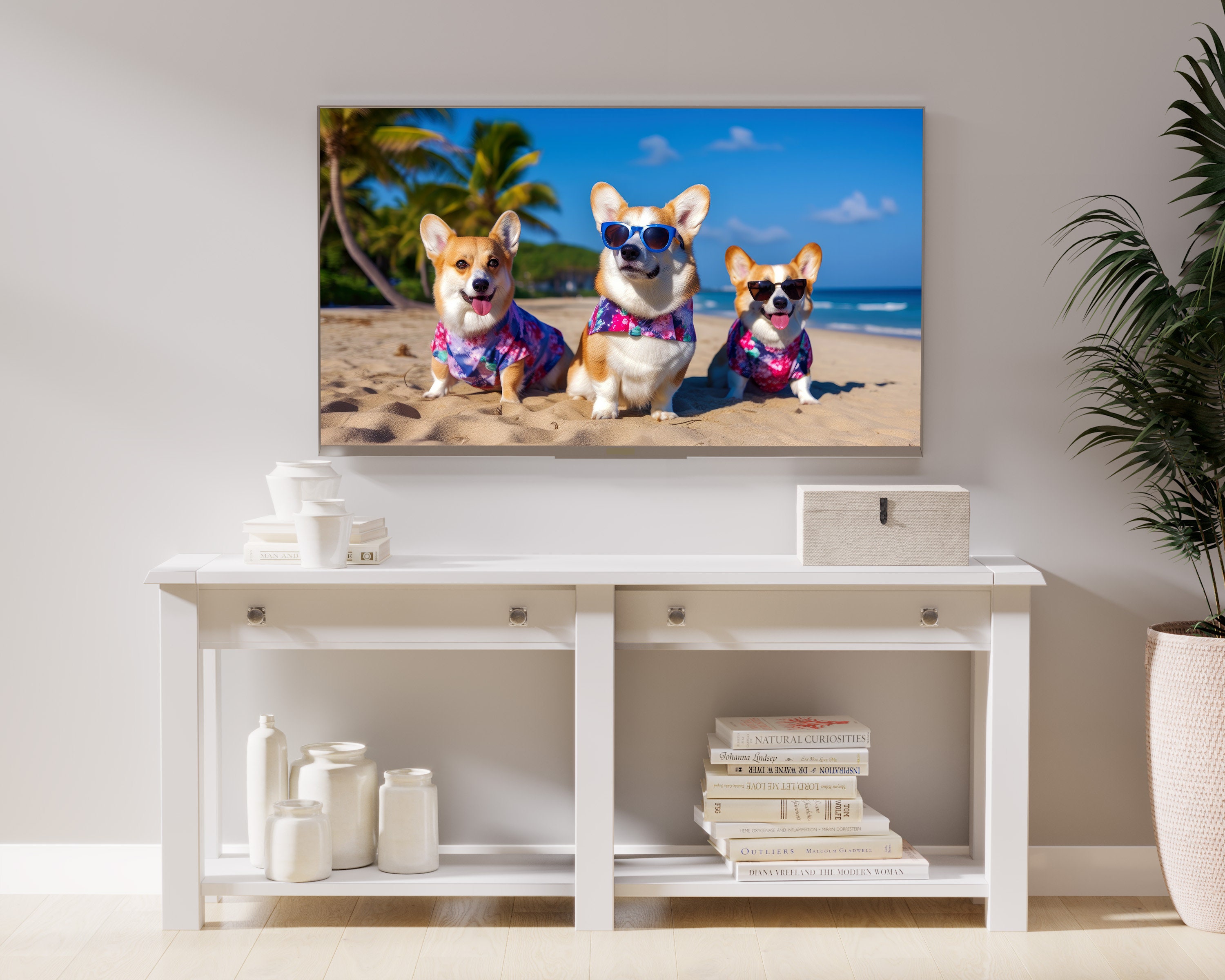 Corgi Dogs Wearing Hawaiian Shirts and Sunglasses, Samsung Frame TV Art ...