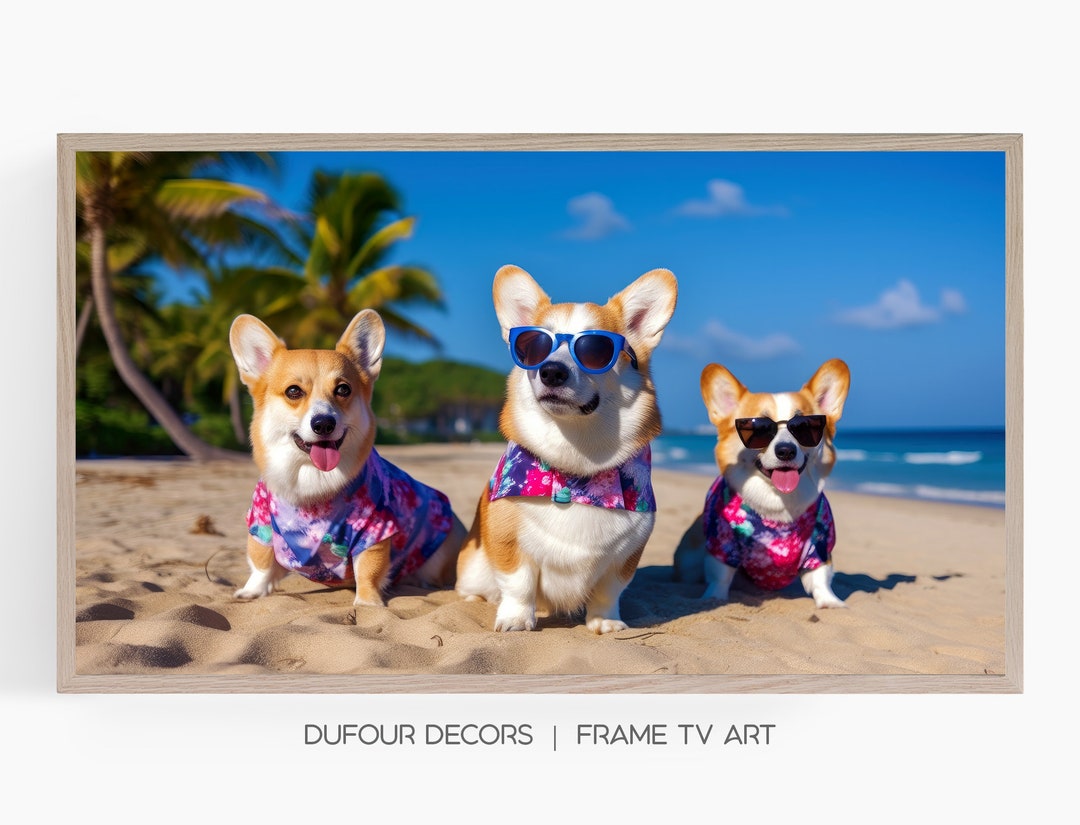 Corgi Dogs Wearing Hawaiian Shirts and Sunglasses, Samsung Frame TV Art ...