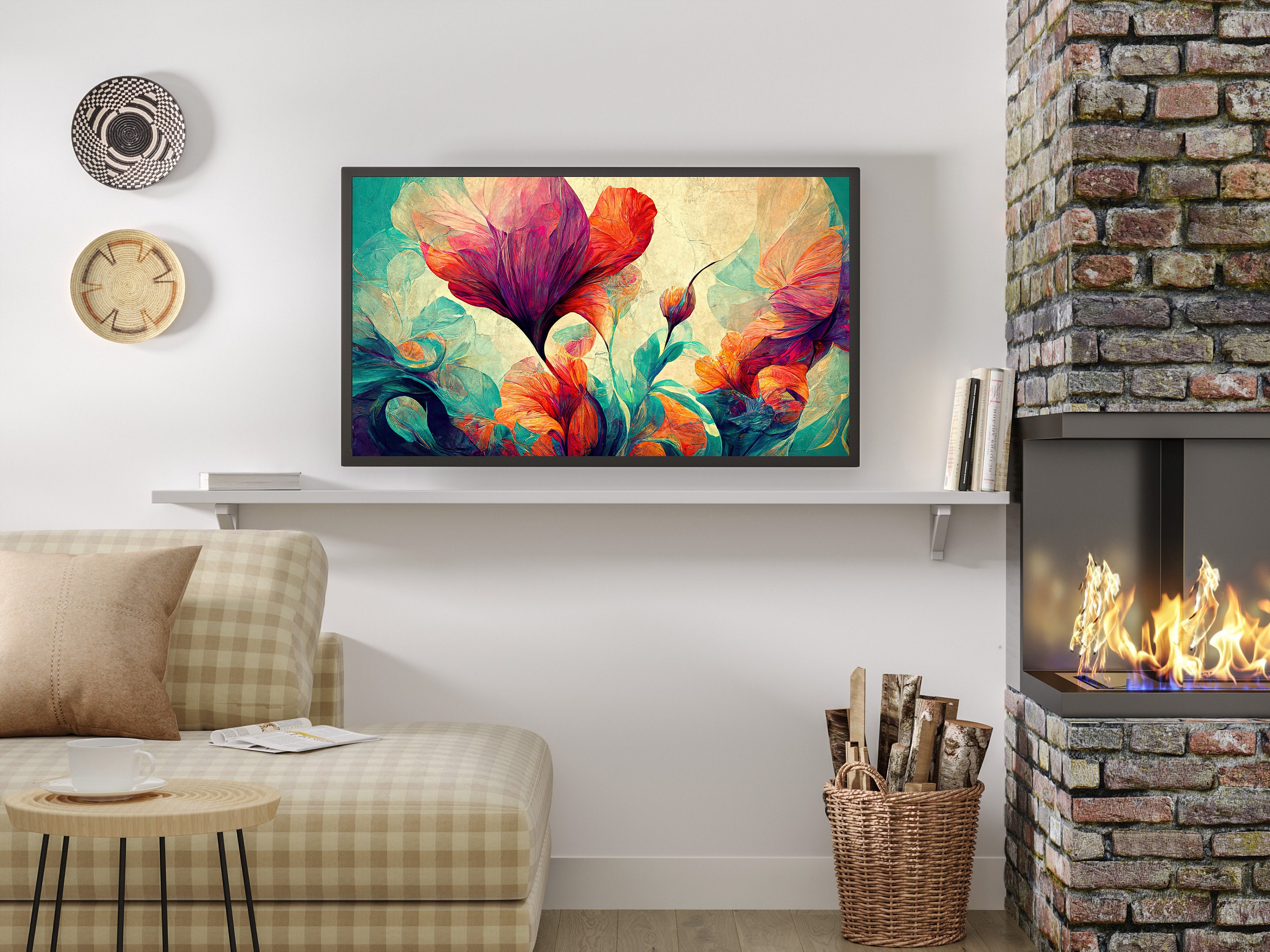 Vibrant Abstract Flowers Wallpaper Art, Bright, Colorful, Samsung Frame ...