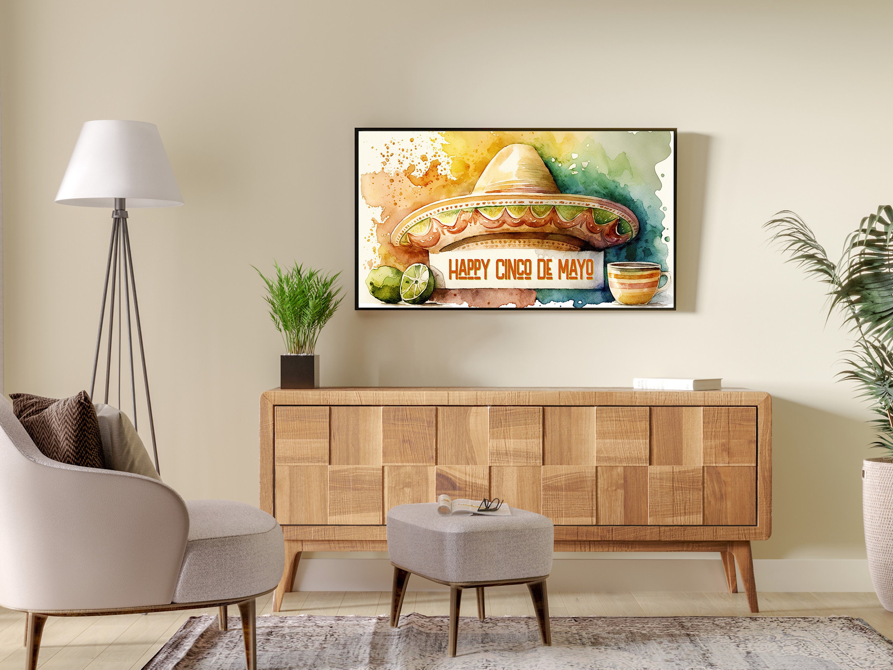Happy Cinco De Mayo Watercolor With Sombrero and Limes, Samsung Frame ...