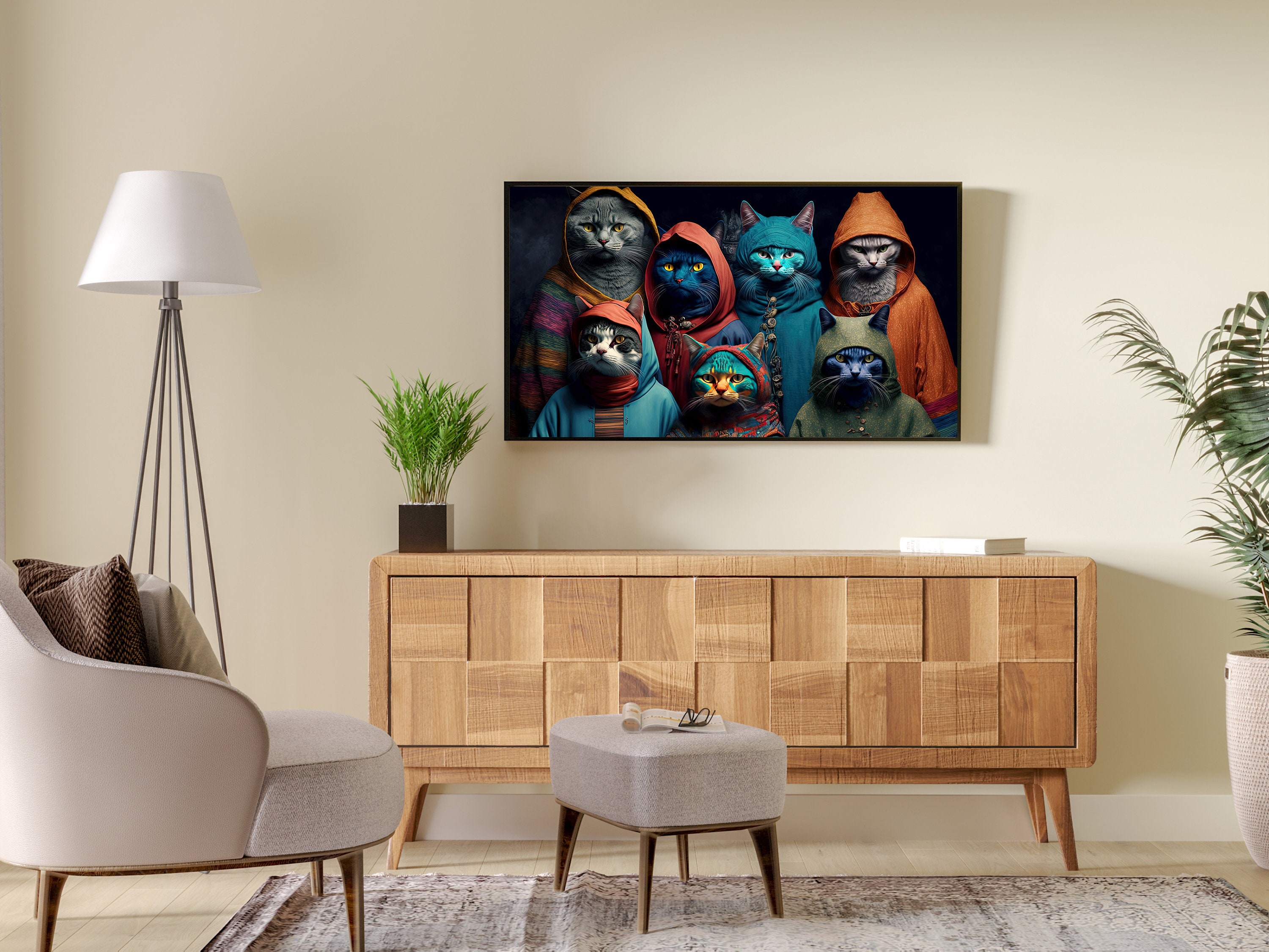 Colorful Cats Wearing Hoodies, Funny Cat Gang, Kittens, Samsung Frame ...