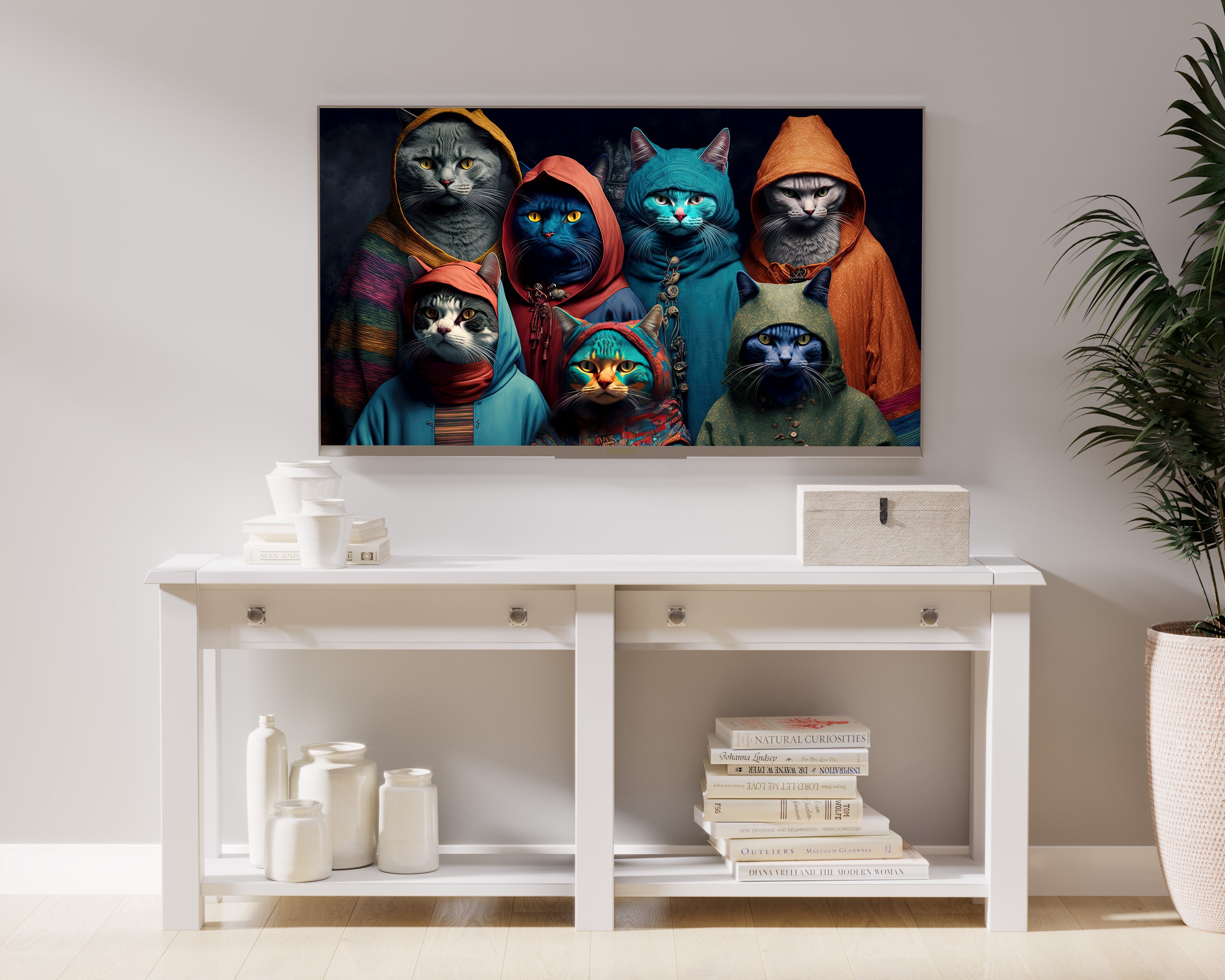 Colorful Cats Wearing Hoodies, Funny Cat Gang, Kittens, Samsung Frame ...