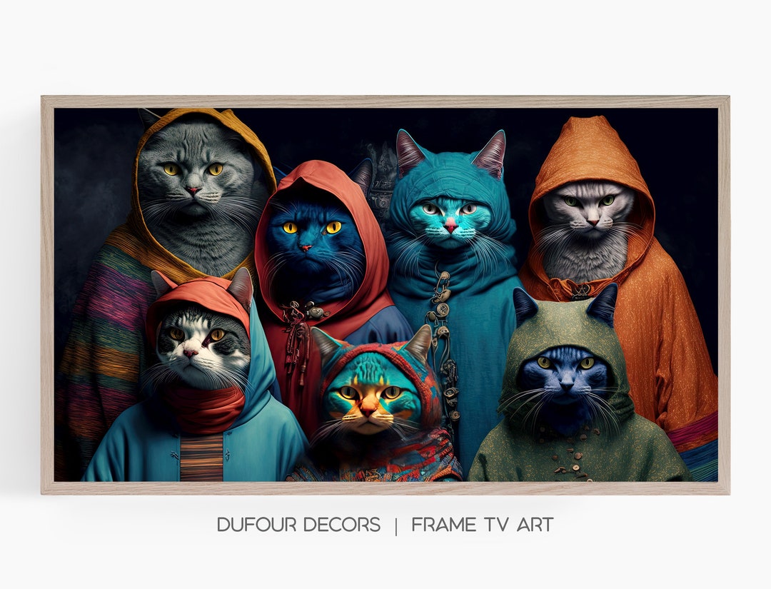 Colorful Cats Wearing Hoodies, Funny Cat Gang, Kittens, Samsung Frame ...