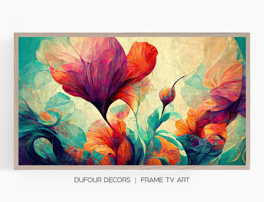 Vibrant Abstract Flowers Wallpaper Art, Bright, Colorful, Samsung Frame ...