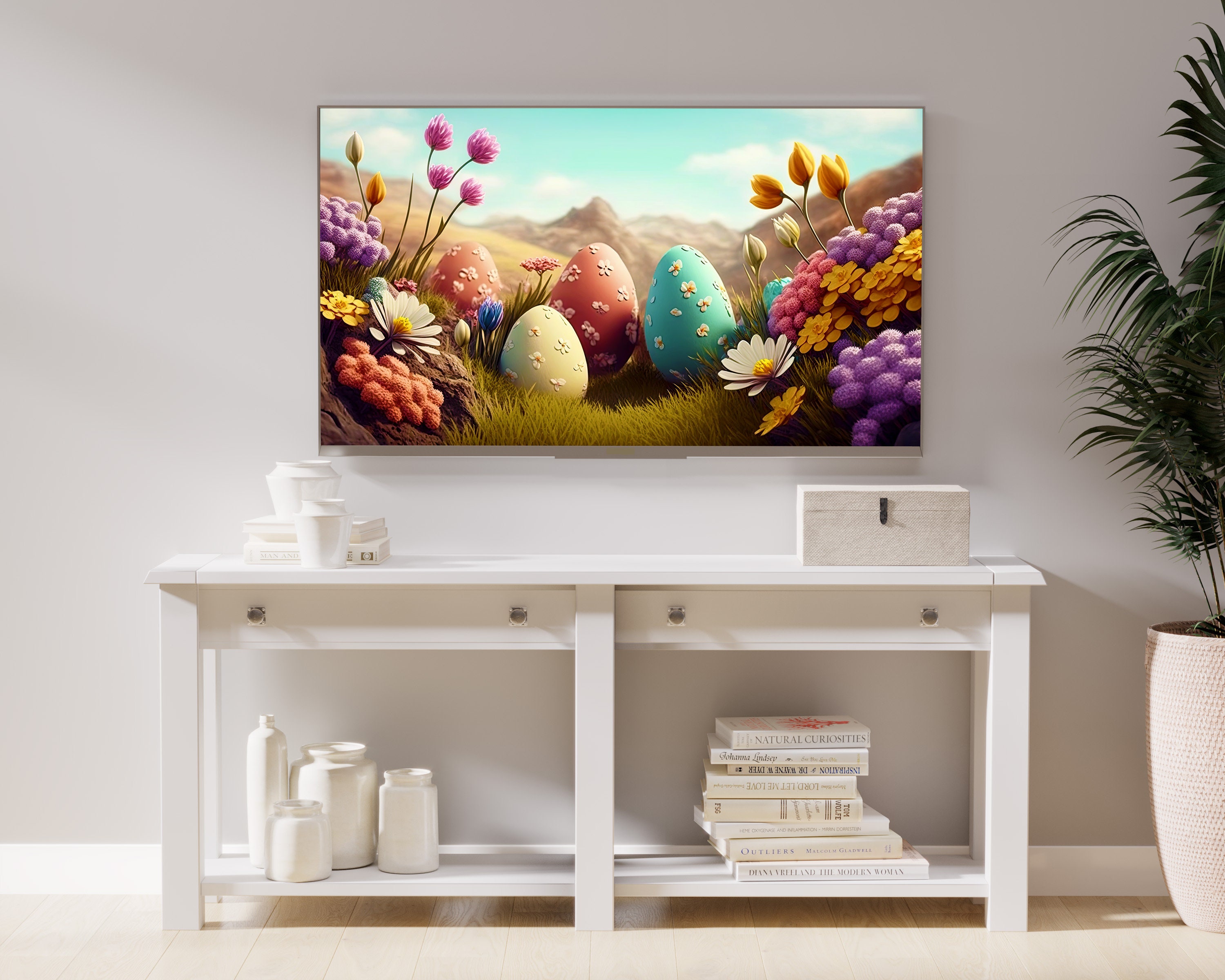 Easter Eggs in Spring Meadow With Beautiful Flowers, Samsung Frame TV ...