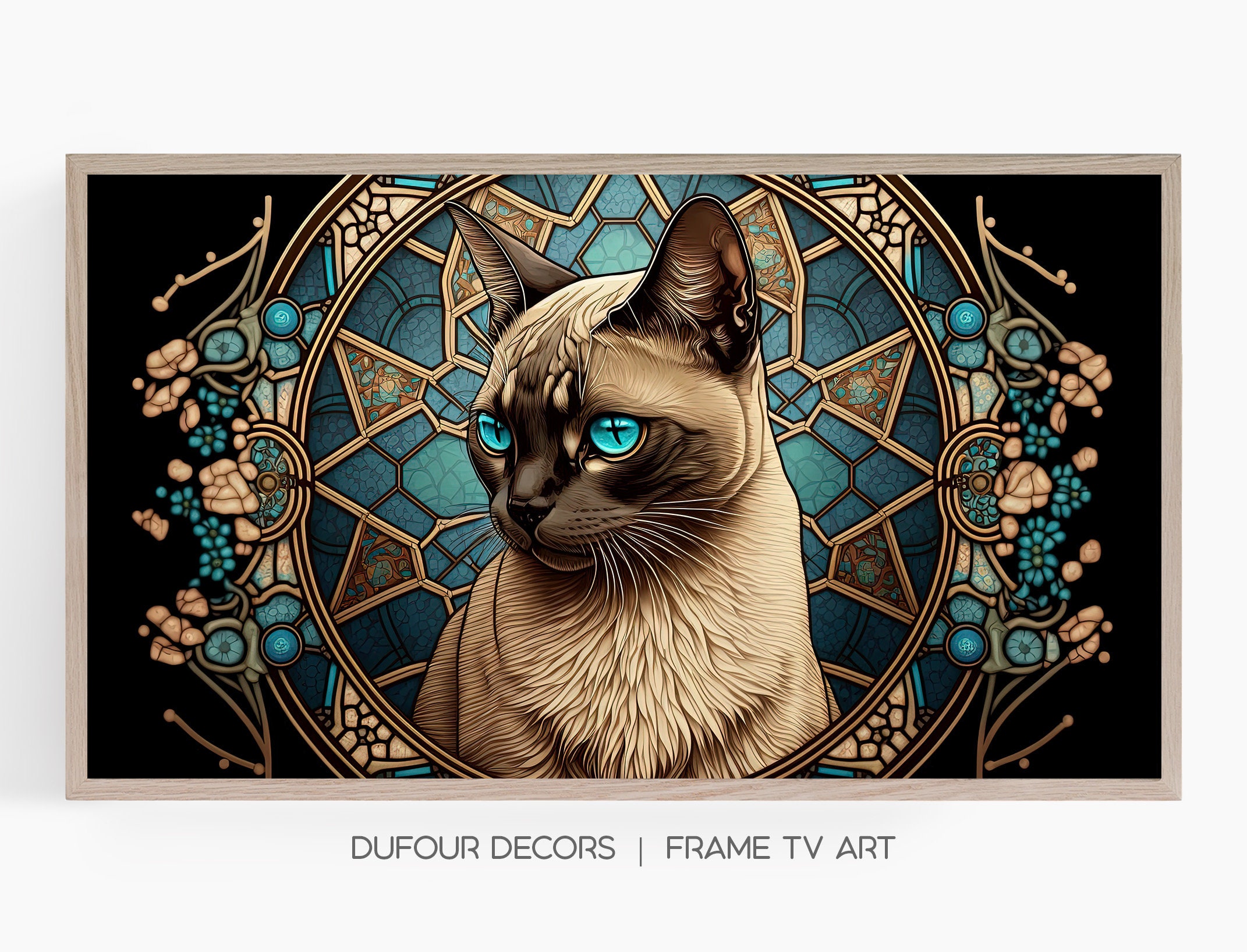 Siamese Cat Stained Glass Window, Alphonse Mucha Style , Samsung Frame ...