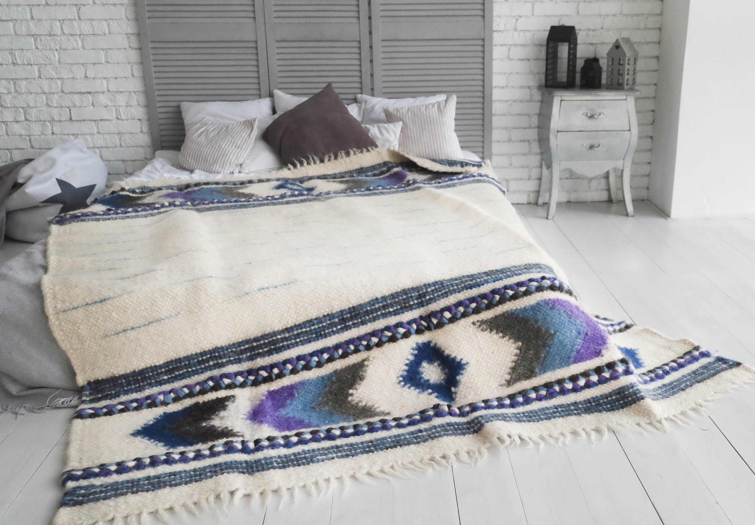 Hand Woven Natural Sheep Wool Blanket. | Etsy