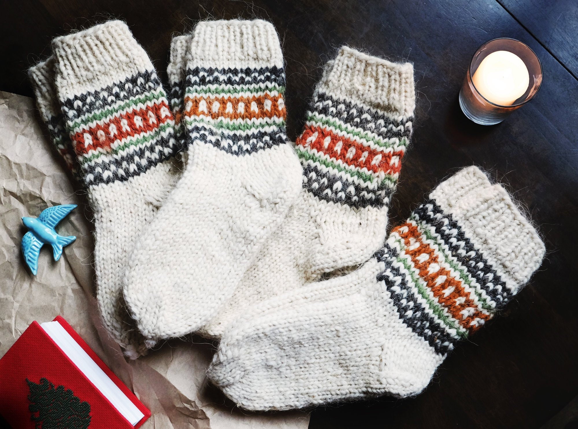 Hand Knit Wool Socks: Thick Winter Socks With Pattern - Etsy