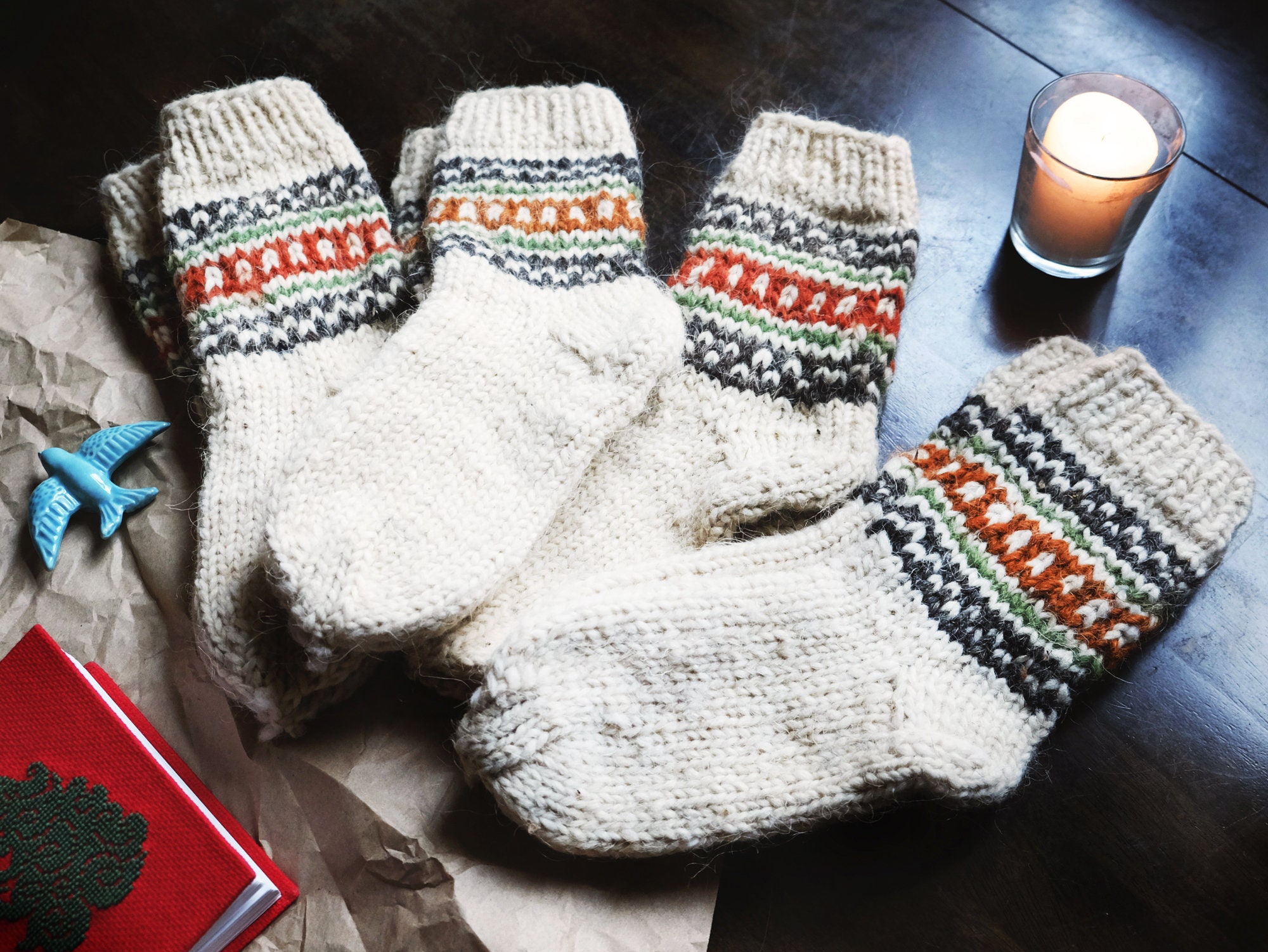 Hand Knit Wool Socks: Thick Winter Socks With Pattern - Etsy
