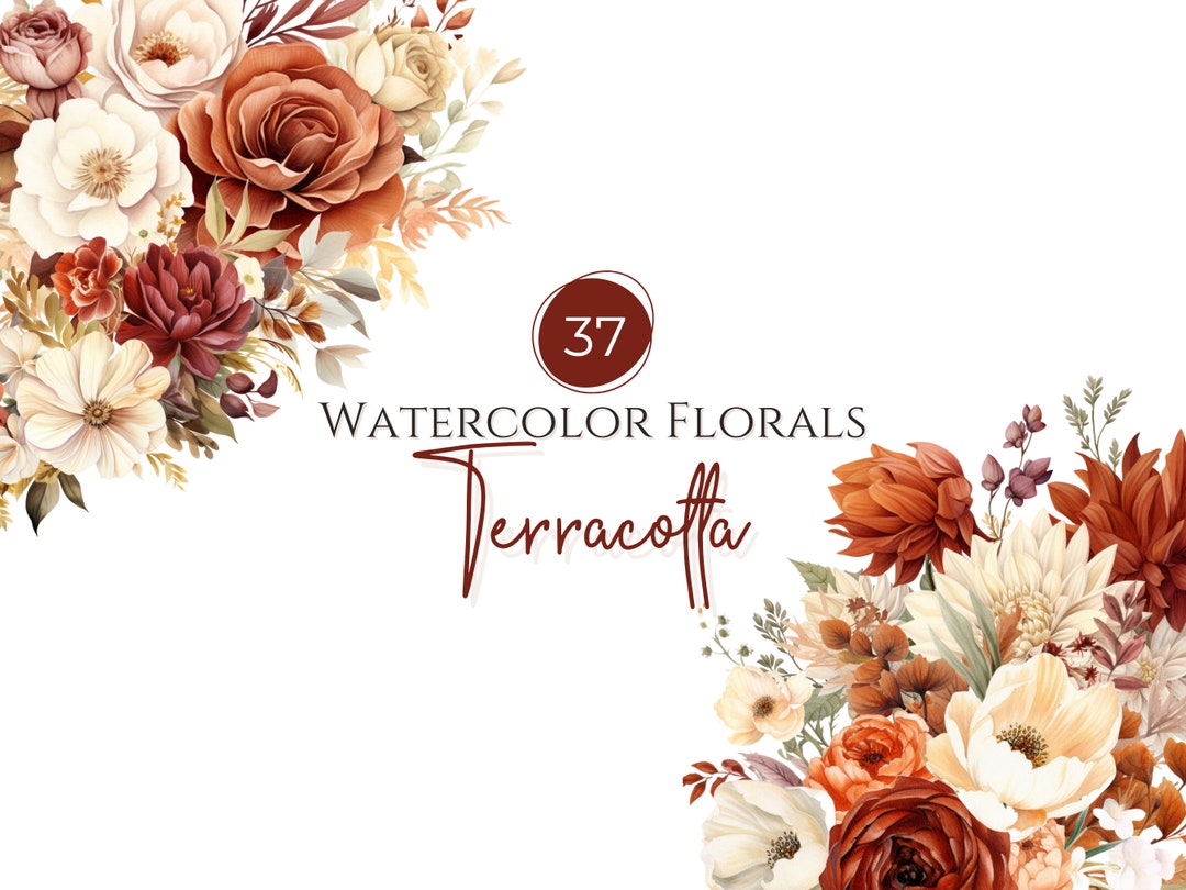 Terracotta Flower | Watercolor Floral Clipart, Burgundy Flower ...