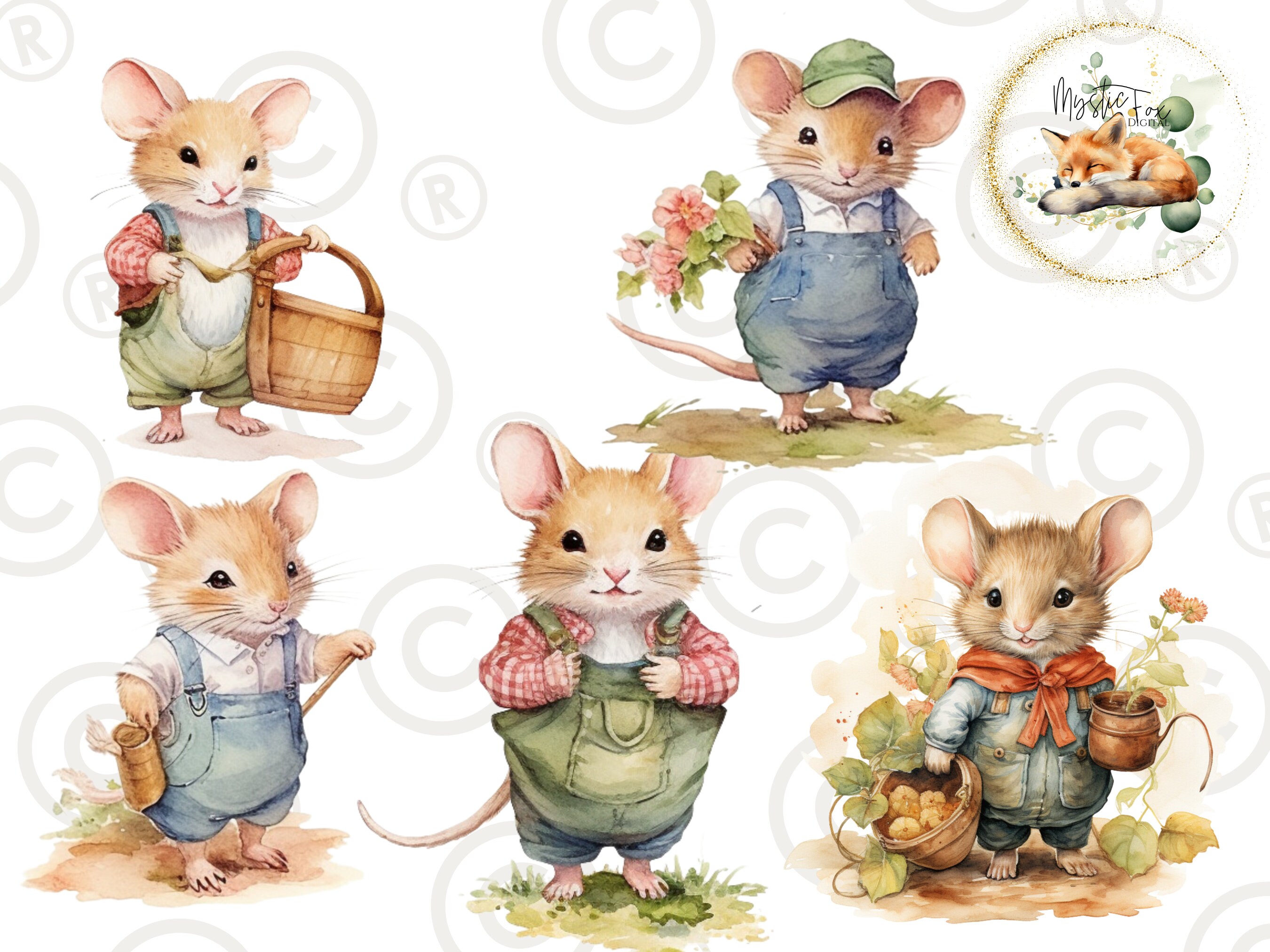 Country Mouse Clipart | 35 Pieces, Country Mice Clipart Bundle, Cute ...