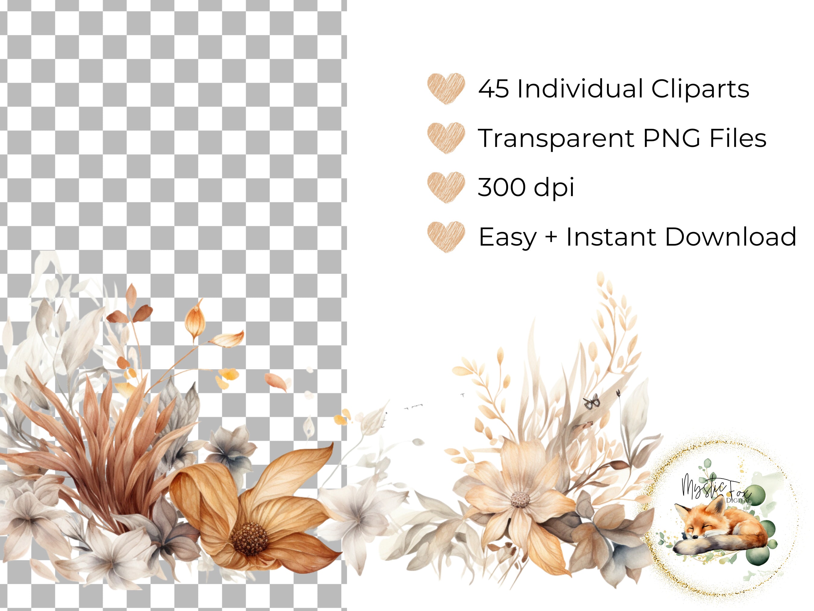 Neutral Floral Clipart | Flower Border Clipart, Boho Wedding, Dusty ...