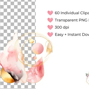 Modern Abstract Clipart | Pink and Gold Abstract Clipart Shapes ...
