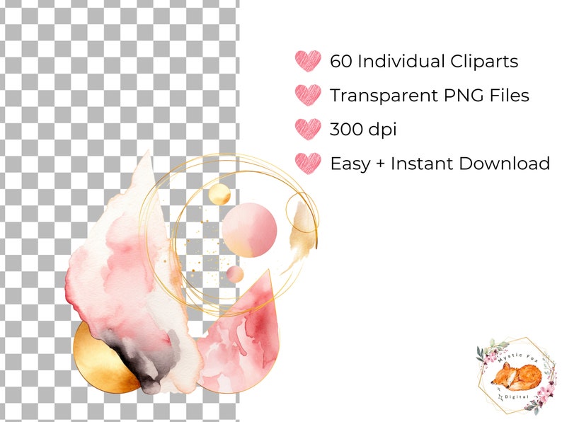 Modern Abstract Clipart | Pink and Gold Abstract Clipart Shapes ...