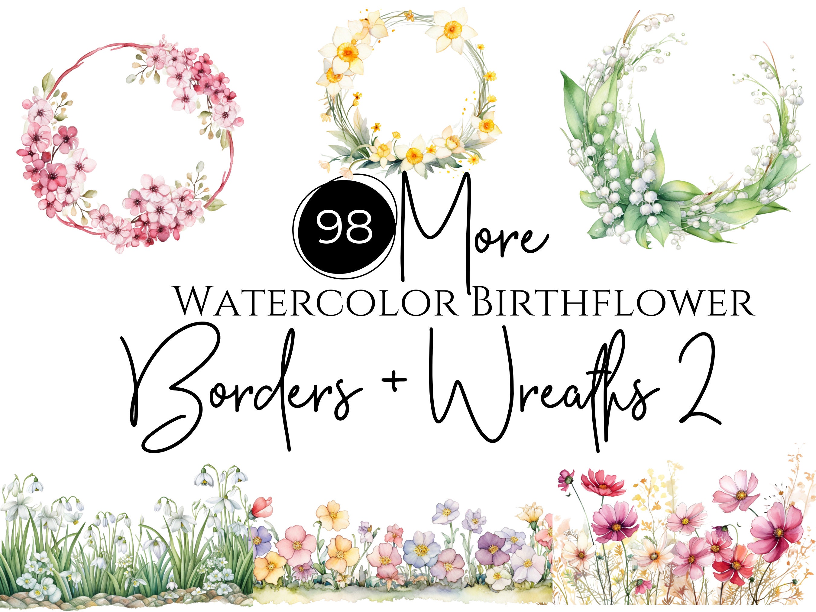 Birth Month Flowers Borders and Wreaths | Birthflower Clipart, Birth ...
