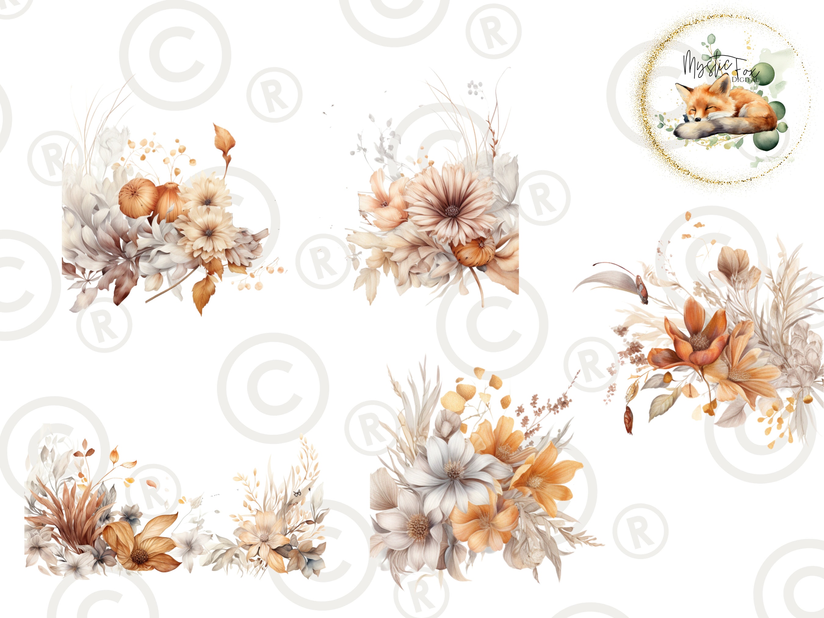 Neutral Floral Clipart | Flower Border Clipart, Boho Wedding, Dusty ...