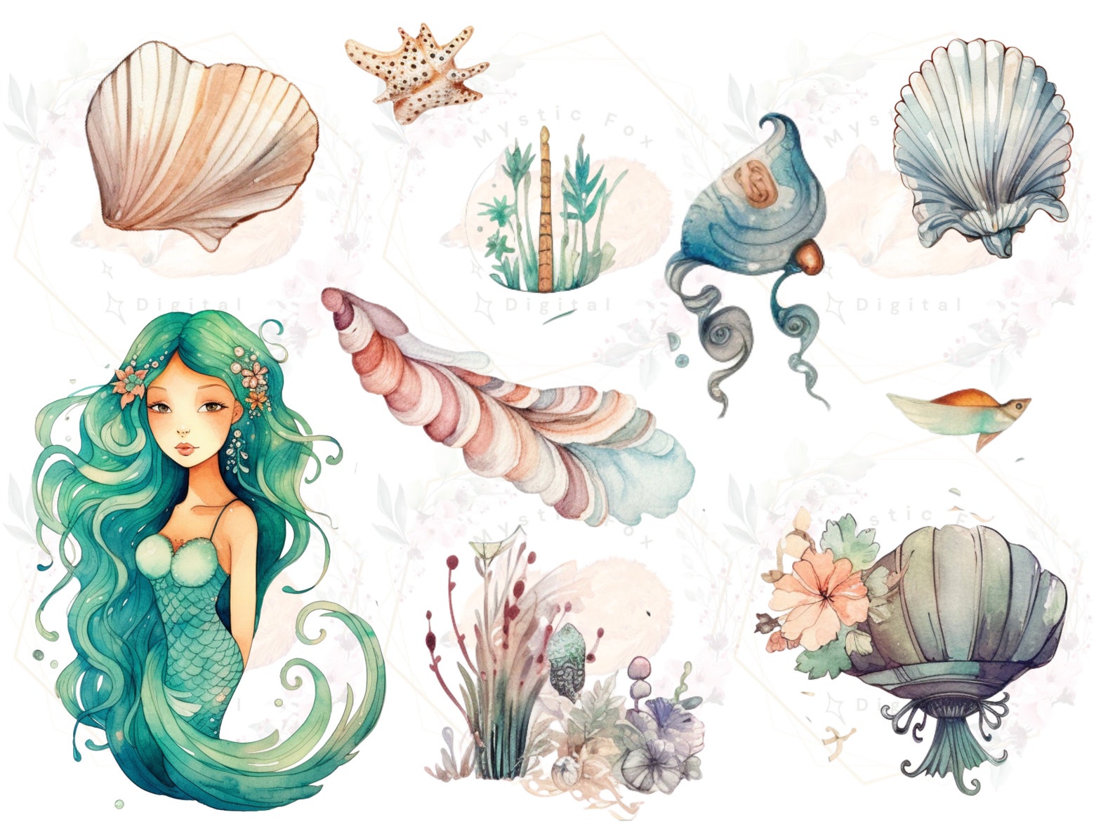 Mermaid Clipart, Watercolor Mermaids, Mermaid Clip Art, Mermaid Tail ...