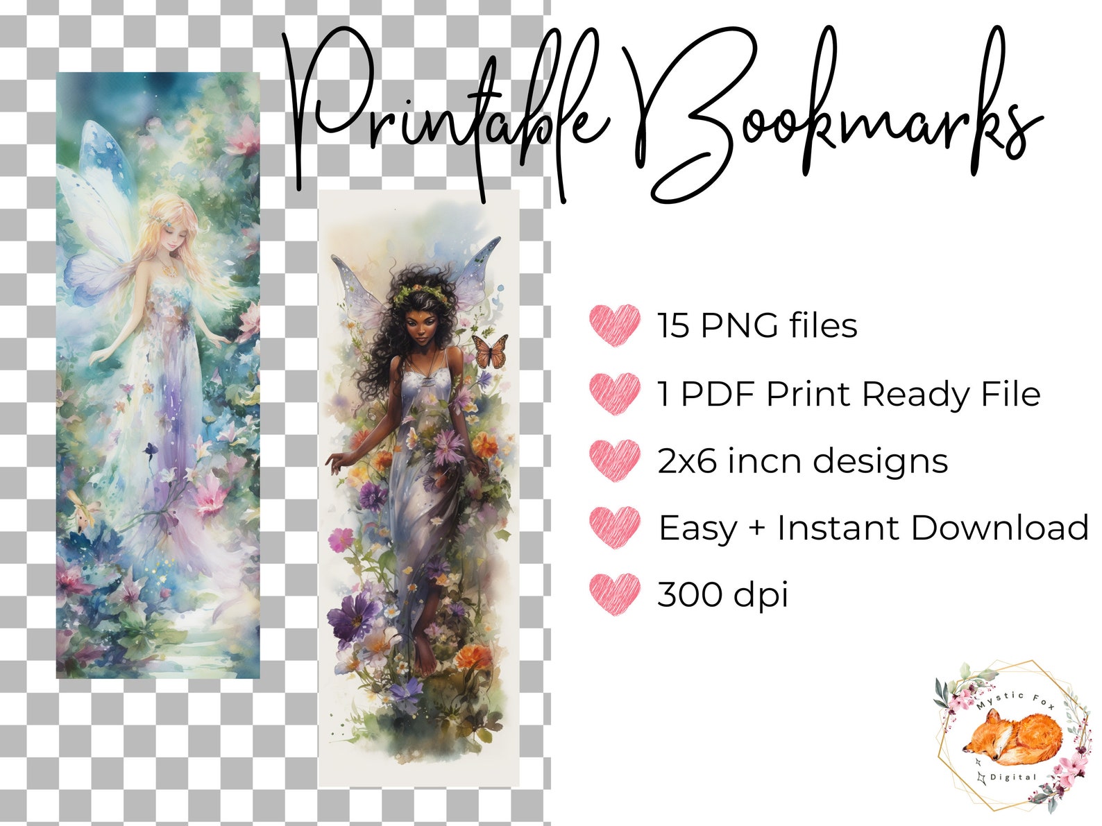 Watercolor Fairy Bookmarks, Printable Bookmarks, 15 Fairy Bookmarks ...
