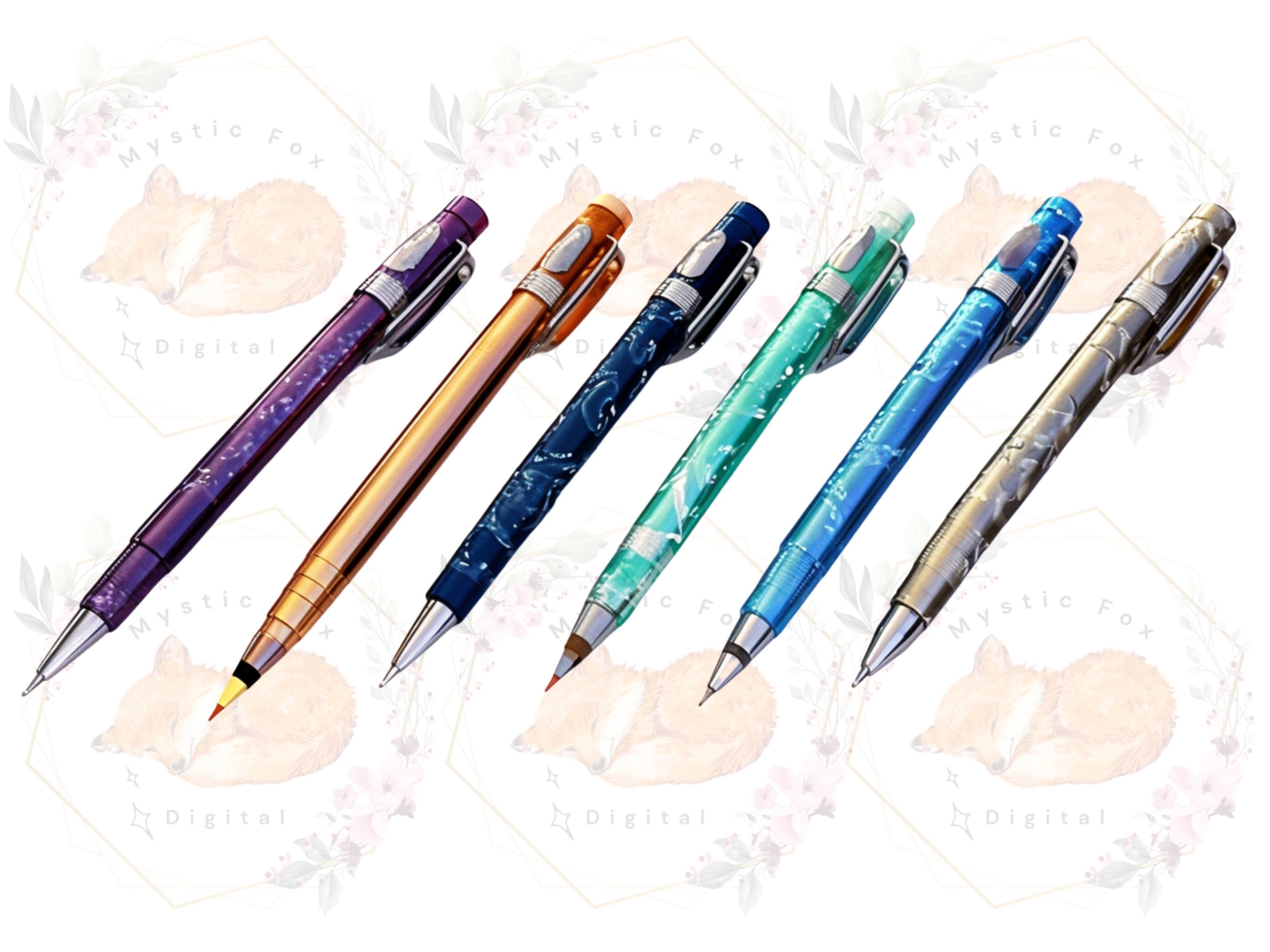 Pen Clip Art, Watercolor Pens Clipart, 30 Image Bundle, Colorful Pen ...