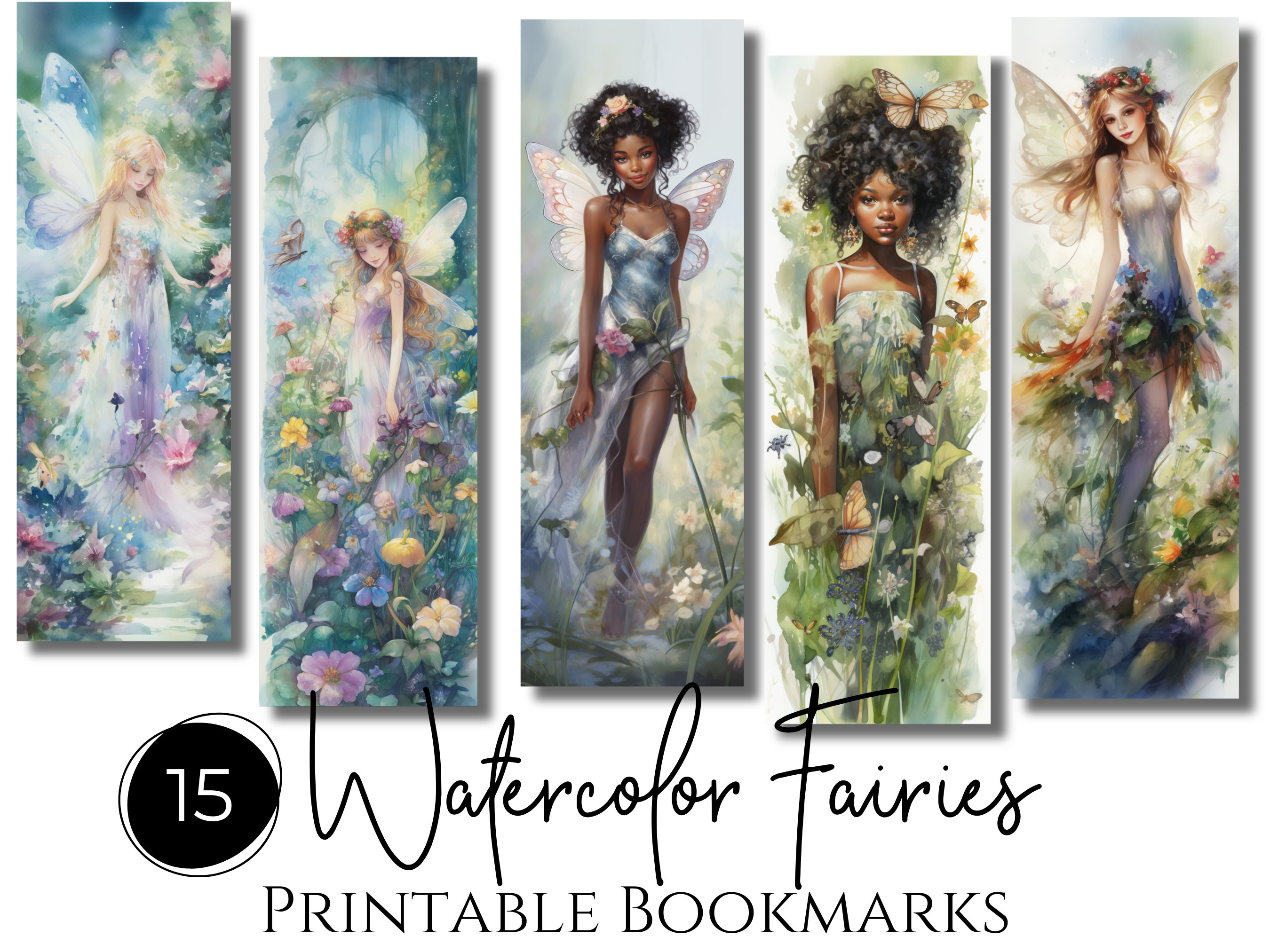 Watercolor Fairy Bookmarks, Printable Bookmarks, 15 Fairy Bookmarks ...