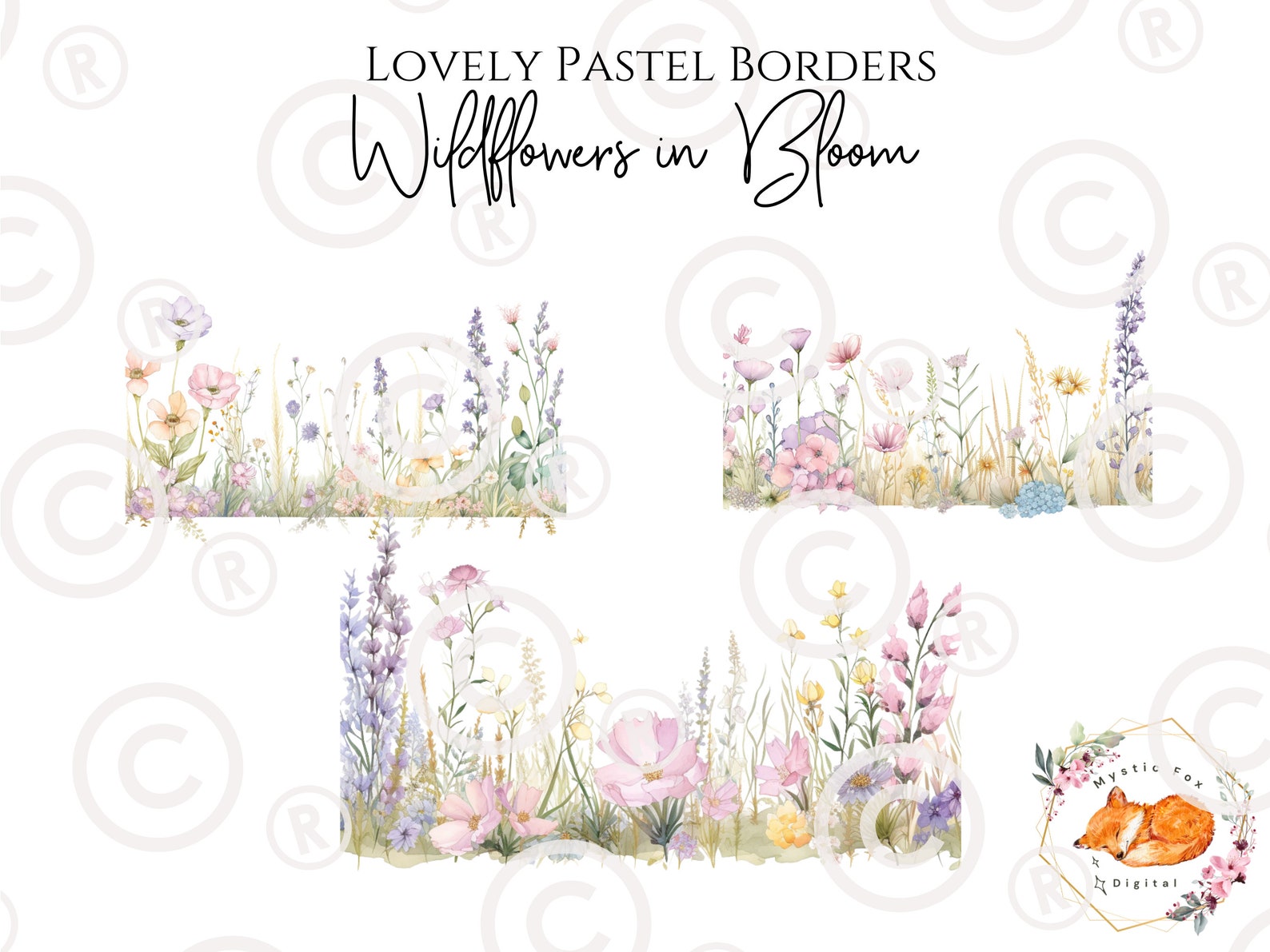 Wildflower Border Clipart, Pastel Watercolor Florals, Papercraft ...
