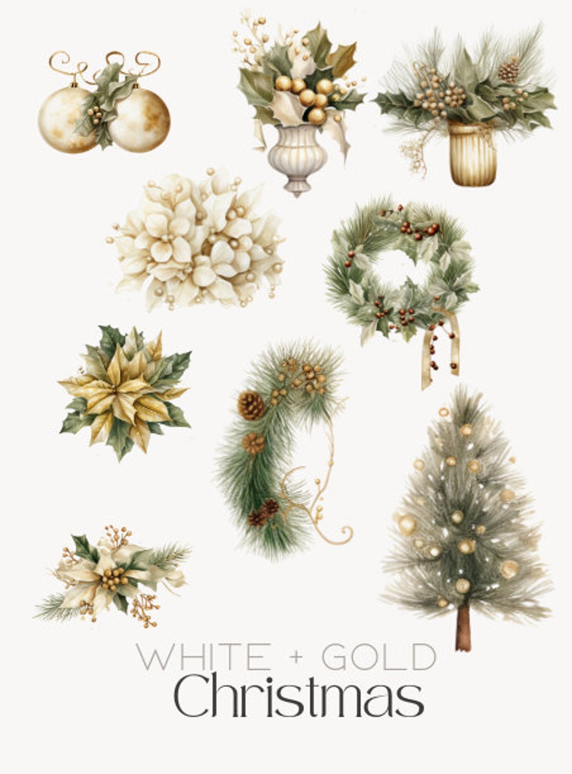 White and Gold Christmas Clipart | Holiday Clipart, Christmas Holiday ...