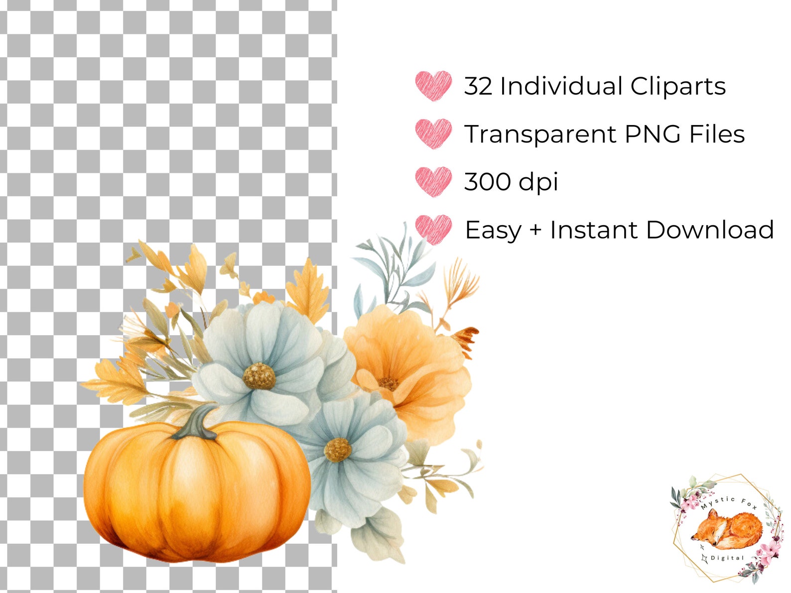 Fall Florals and Pumpkin Clipart 32 Fall Flowers, Watercolor Fall ...