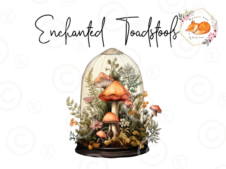 Magical Mushroom Clipart, Mushroom Cloche, Vintage Illustration, Forest ...