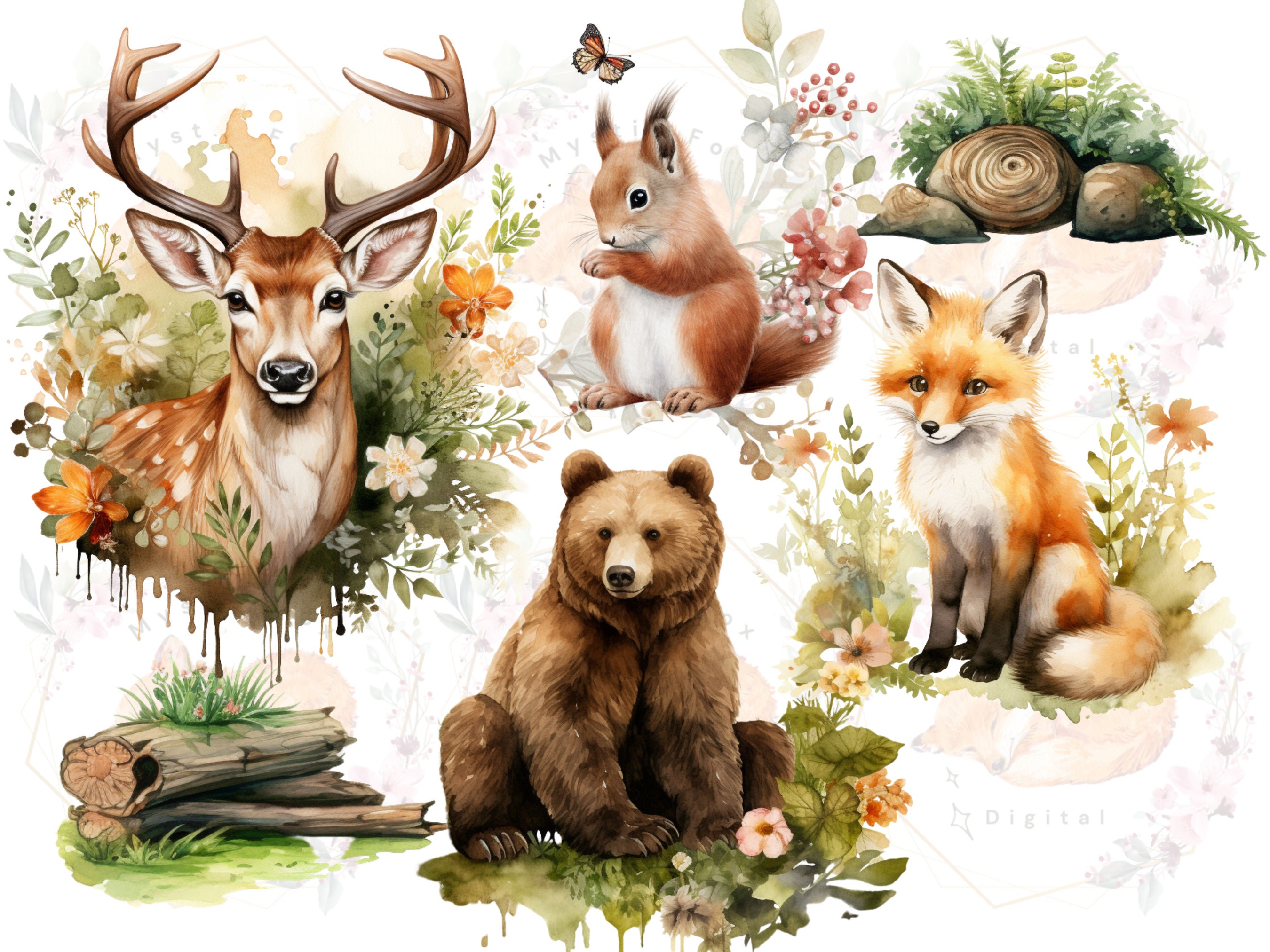 Woodland Animals Clipart, Watercolor Clipart, Watercolor Woodlands ...