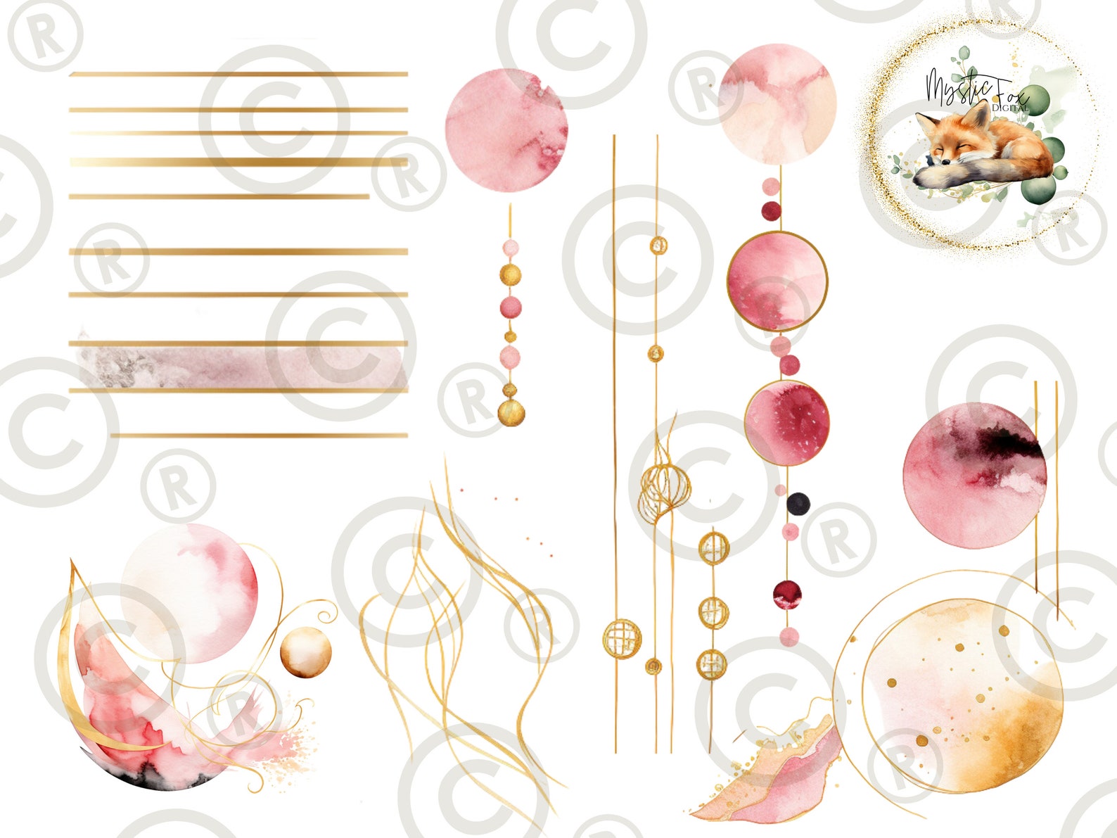 Modern Abstract Clipart | Pink and Gold Abstract Clipart Shapes ...