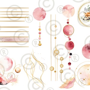 Modern Abstract Clipart | Pink and Gold Abstract Clipart Shapes ...