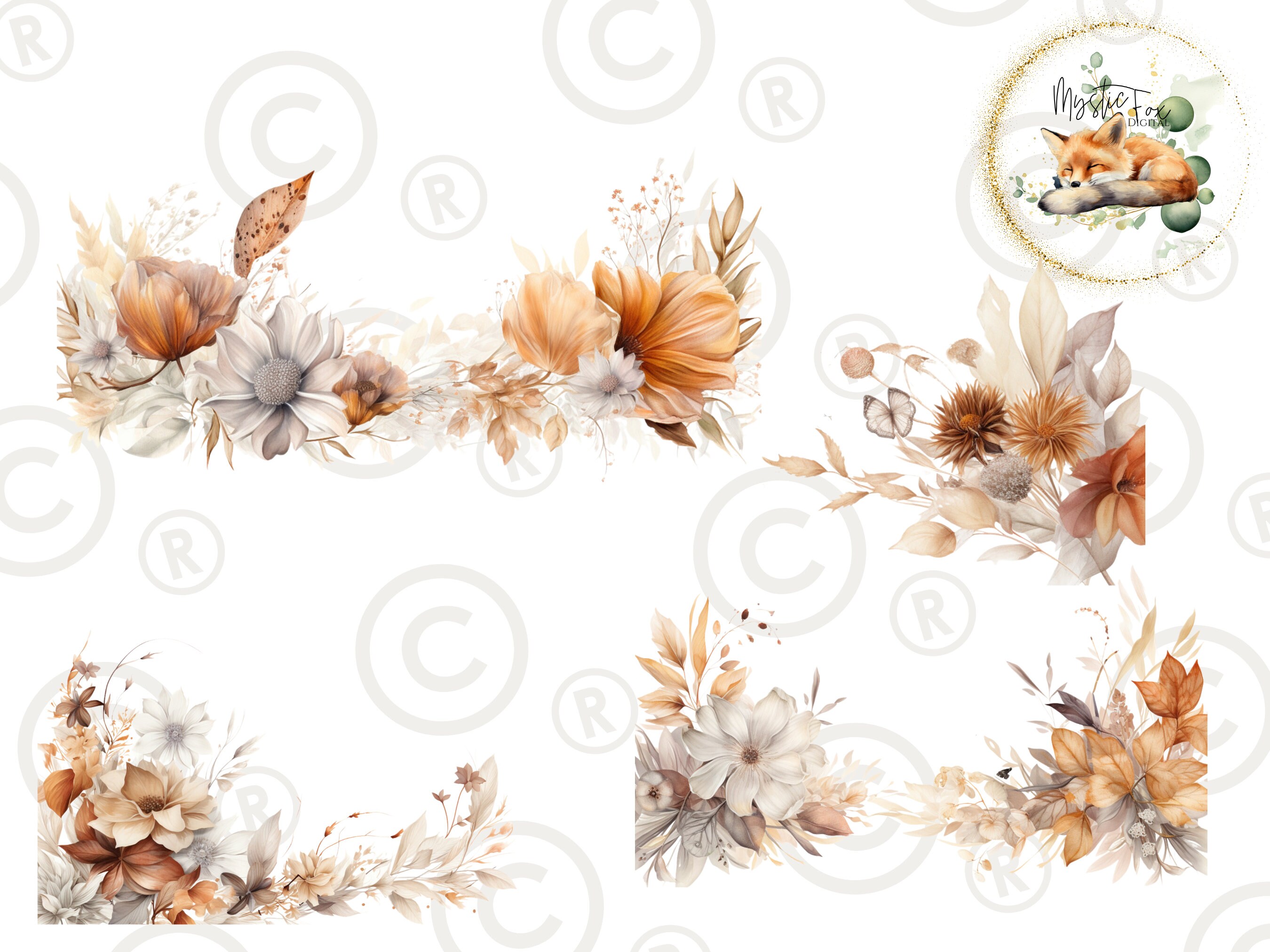 Neutral Floral Clipart Flower Border Clipart, Boho Wedding, Dusty Rose ...