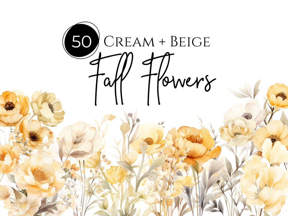 Cream and Beige Fall Floral Clipart Autumn Floral Clipart, Fall Flower ...