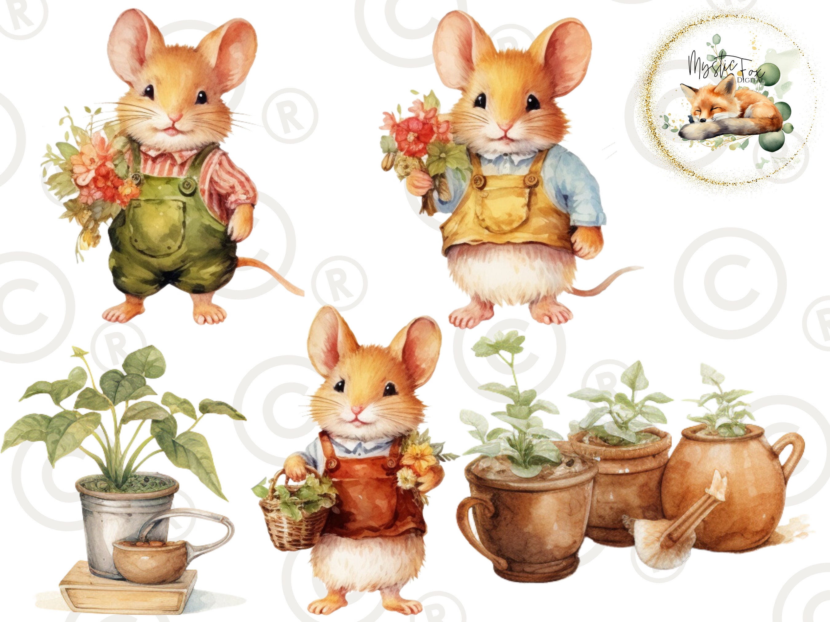 Country Mouse Clipart | 35 Pieces, Country Mice Clipart Bundle, Cute ...