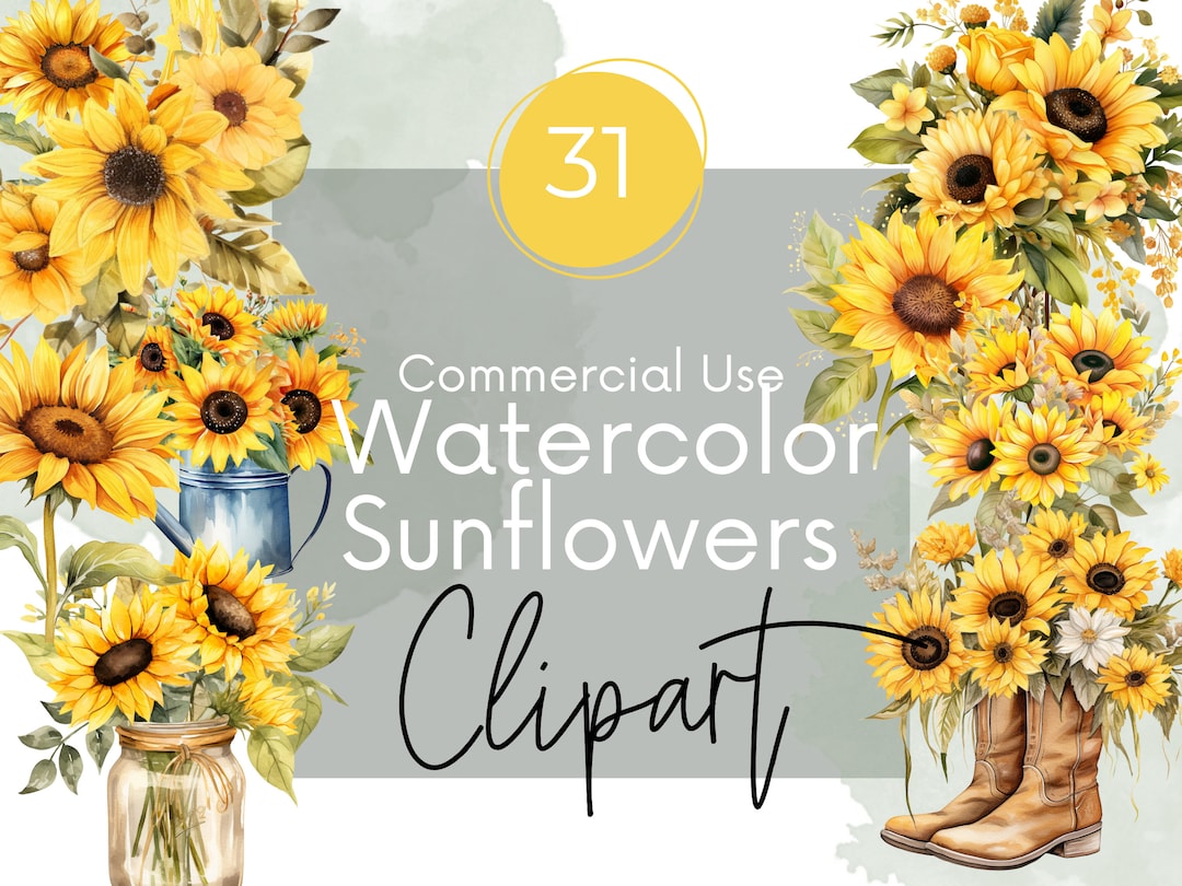 Watercolor Sunflower Clipart, Sunflower Mason Jar, Sunflower Bouquet ...