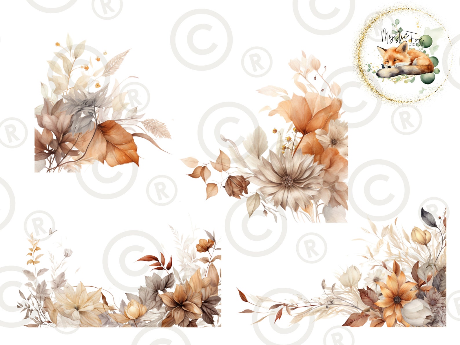 Neutral Floral Clipart | Flower Border Clipart, Boho Wedding, Dusty ...