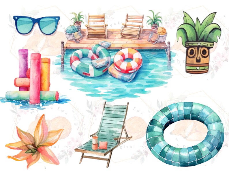 Pool Party Clipart, Pool Clipart, Sunglasses Clipart, Summer Clipart ...