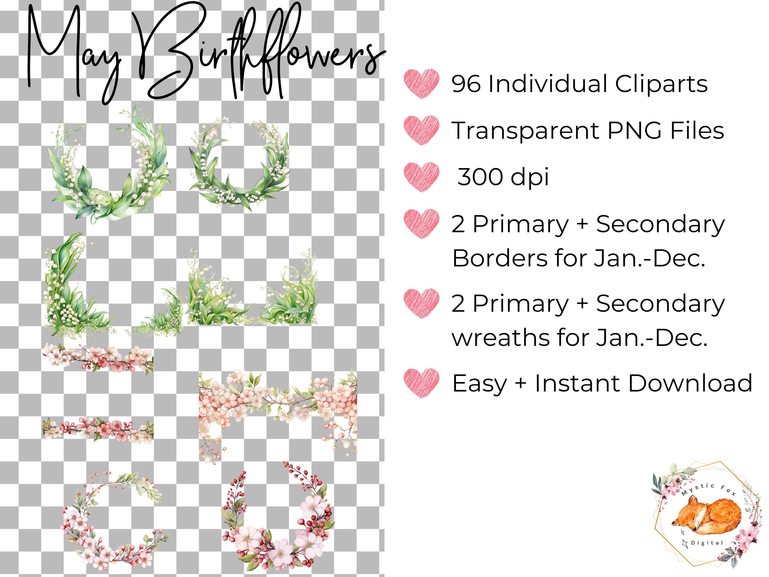 Birth Month Flowers Borders and Wreaths, Birthflower Clipart, Birth ...