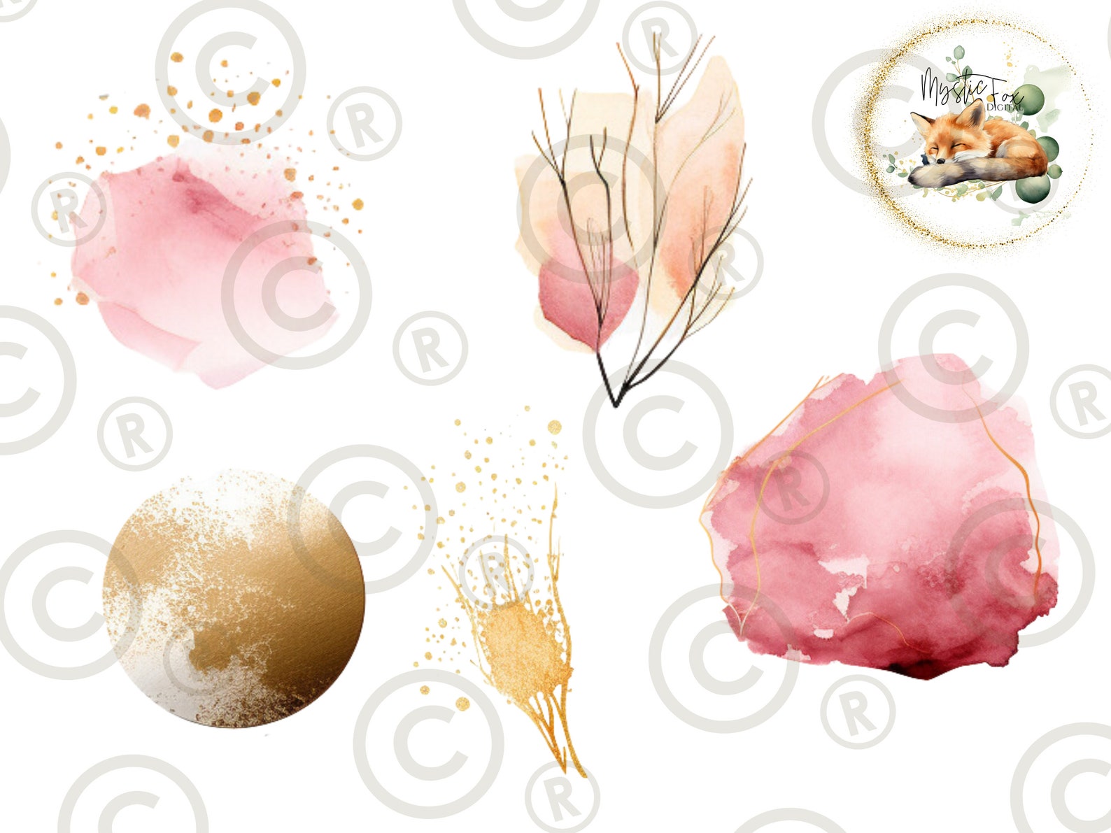 Modern Abstract Clipart | Pink and Gold Abstract Clipart Shapes ...
