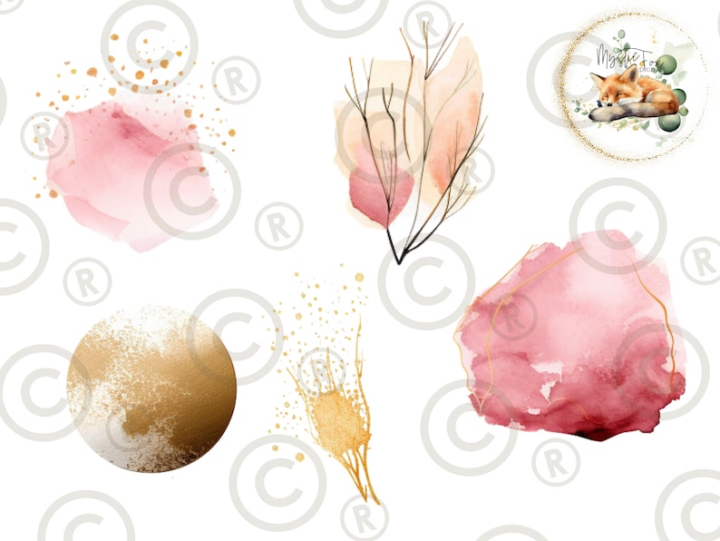 Modern Abstract Clipart | Pink and Gold Abstract Clipart Shapes ...