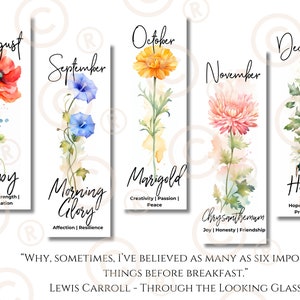 Birthflower Bookmark | Bookmark Printable, 12 Birth Month Flower ...